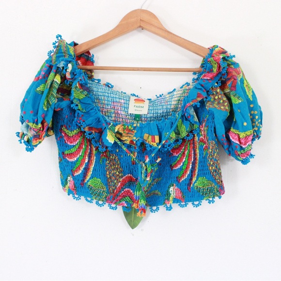FARM Rio | Tops | Farm Rio Blue Banana Crop Top Blue Multi | Poshmark